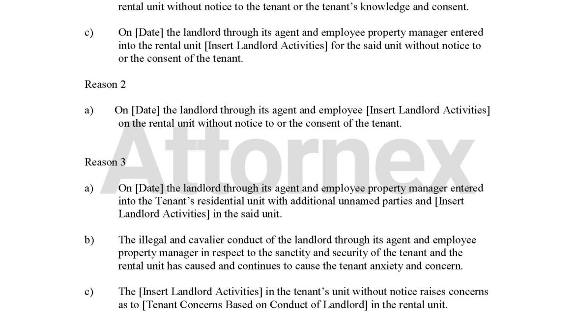 Tenant Application for Landlord Illegal Entry, Change Locks and ...