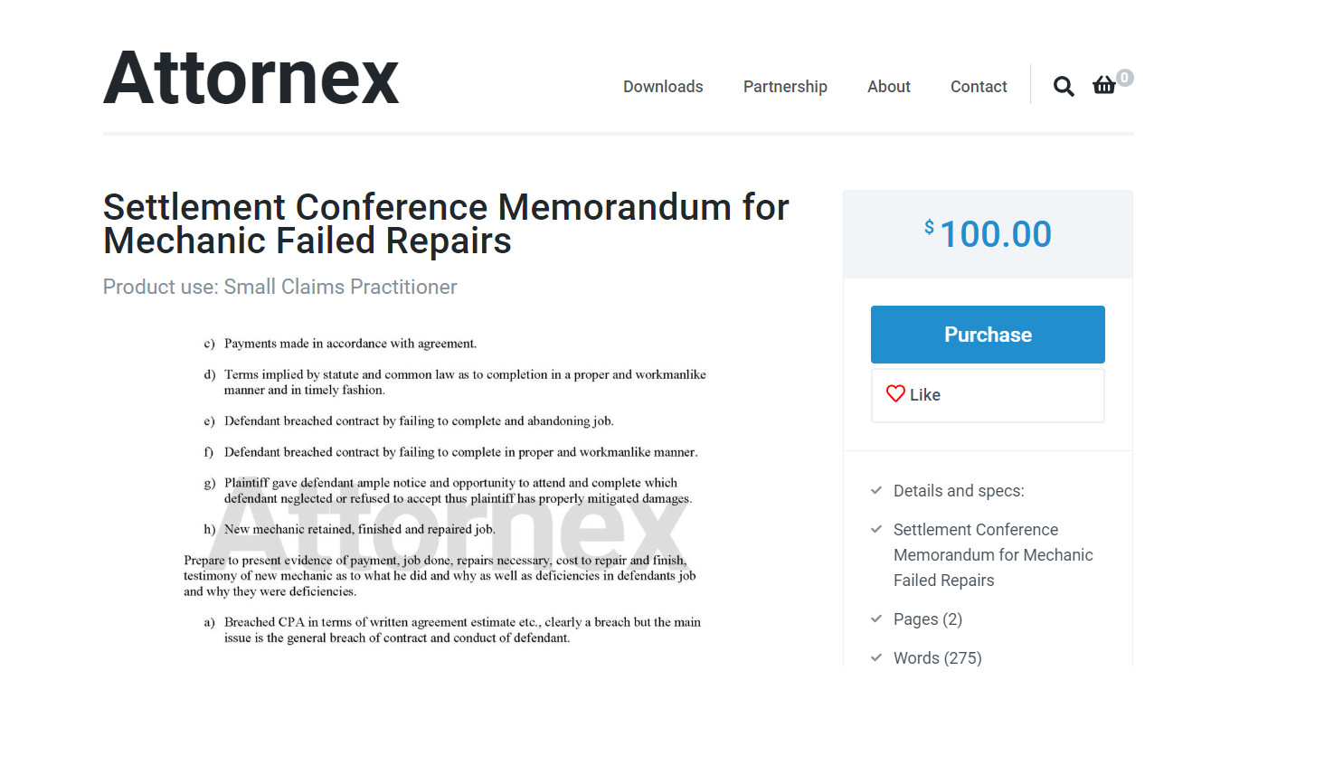 Settlement Conference Memorandum for Mechanic Failed Repairs - Attornex