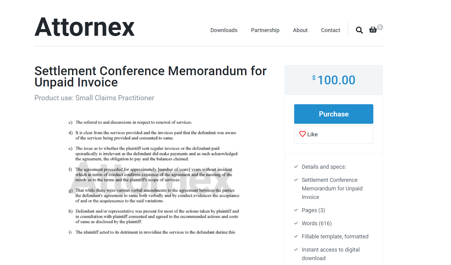 Settlement Conference Memorandum for Unpaid Invoice - Attornex